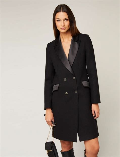 Manteau long GSAROS Morgan détails satin noir Manteau Femme Morgan Iziva