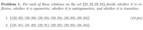 Solved Problem For Each Of These Relations On The Set Chegg Com