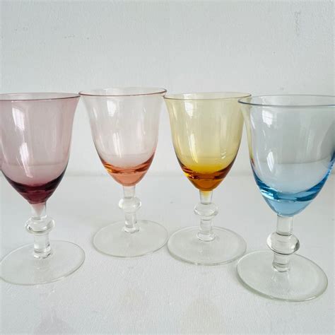 Set Of Four Vintage Sherry Liqueur Glasses Harlequin Colours