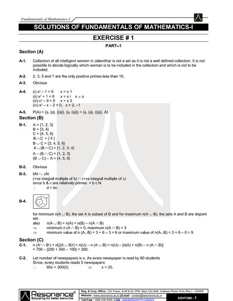 Solution Fundamental Of Mathematics 1 Exercise 1 2 3 Hints Solution
