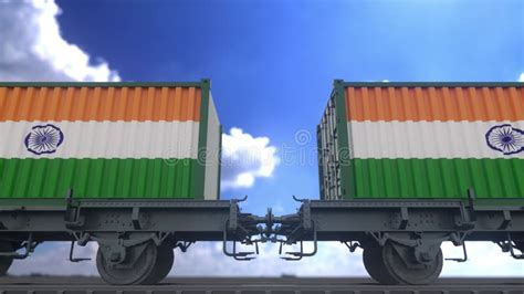 Train And Containers With The Flag Of India Railway Transportation