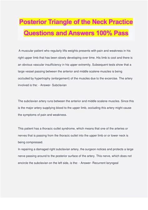 Posterior Triangle Of The Neck Practice Questions And Answers 100 Pass Posterior Triangle Of