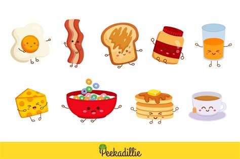 Kawaii Breakfast Clipart Cute Food Drink Cartoon Meal Etsy Free