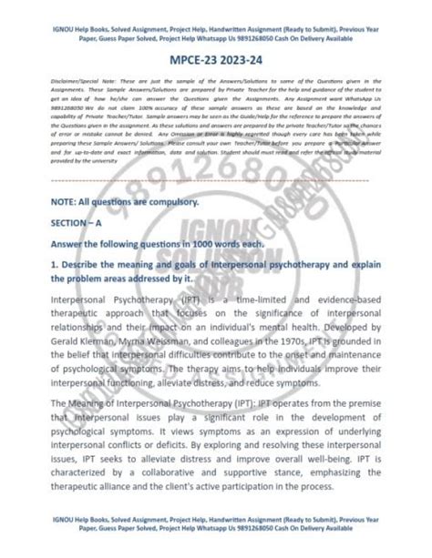 IGNOU MAPC Nd Solved Assignment Counselling English Medium Combo Mpce