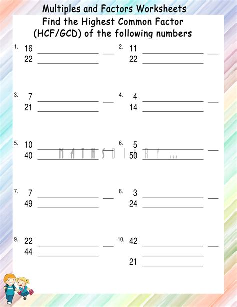 Finding Greatest Common Factors Gcf Hcf Worksheets Math