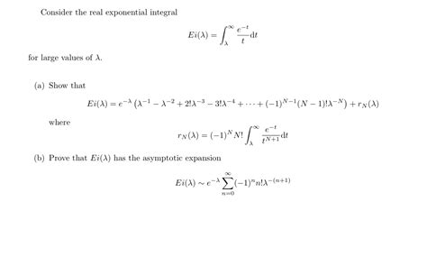 Solved Consider The Real Exponential Integral Ei U For
