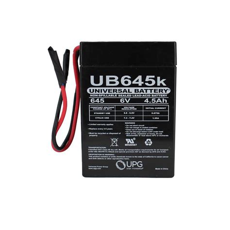 UPG 6 Volt 4 5 Ah WL Terminal Sealed Lead Acid SLA AGM Rechargeable Battery UB645WL The Home