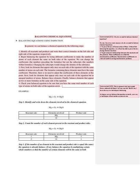 Balancing Equations Using Inspection Pdf Stoichiometry Arithmetic