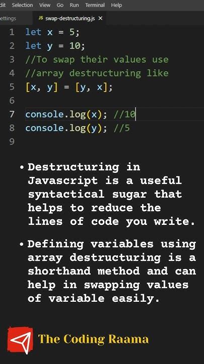 Javascript Destructuring Swapping Values The Coding Raama Shorts Youtube