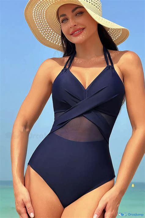 Orcajump Professional Black Halter Swimsuit With Mesh Insert And