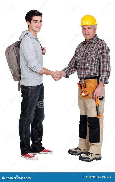 Experienced Tradesman Meeting New Apprentice Stock Image Image Of