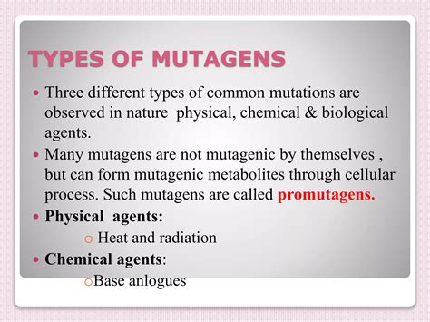 Mutagens Types Of Mutations Pptx
