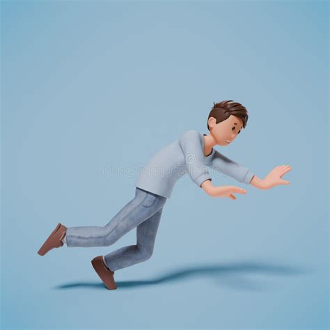 3d Man Character Slipped And Fell Forward While Walking On A Blue