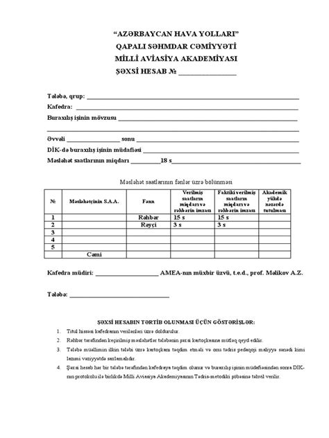 Bakalavr Shexsi Hesab Pdf