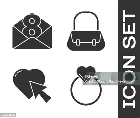 결혼 반지 설정 3 월 8 일 봉투 하트 및 커서 클릭 및 핸드백 아이콘 벡터 0명에 대한 스톡 벡터 아트 및 기타 이미지 0명 3월 8 Istock