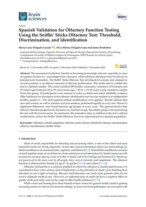 Pdf Spanish Validation For Olfactory Function Testing Using The