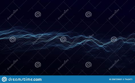 Wave Of Particles Futuristic Dots Pattern On Dark Background Big Data Digital Code Technology