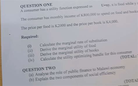 QUESTION ONE A Consumer Has A Utility StudyX