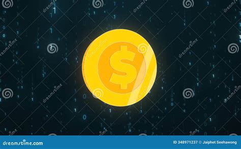 2d Coin Rotation In Center And Digital Data Lots Of Matrix Binary Code
