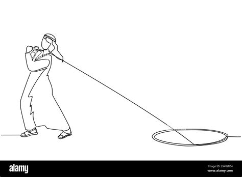 Single Continuous Line Drawing Arabian Businessman Trying Hard Pulling