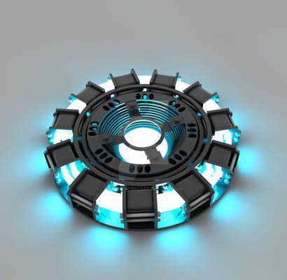 An Abstract Circular Object With Blue Lights On The Sides And Black