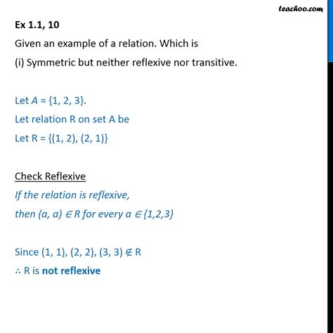 Ex 1 1 10 I Given An Example Of Relation Which Is Symmetric But