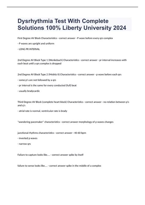 Dysrhythmia Test With Complete Solutions 100 Liberty University 2024