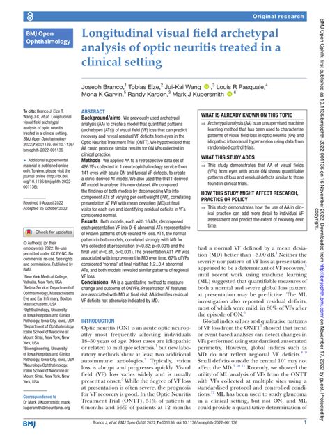 Pdf Longitudinal Visual Field Archetypal Analysis Of Optic Neuritis
