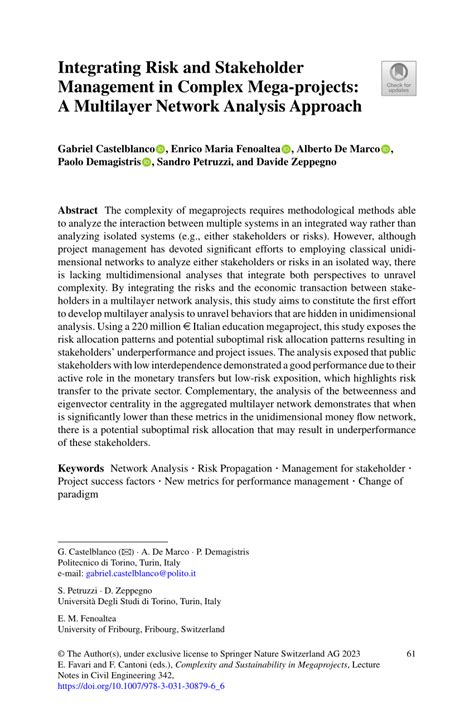 Pdf Integrating Risk And Stakeholder Management In Complex Mega Projects A Multilayer Network