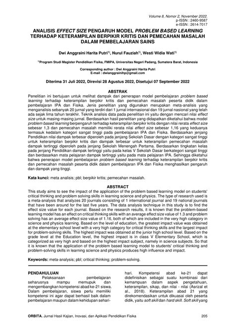 PDF ANALISIS EFFECT SIZE PENGARUH MODEL PROBLEM BASED LEARNING
