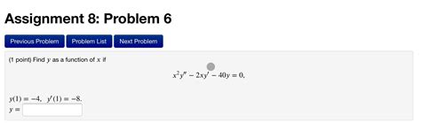 Solved Assignment 8 Problem 6 Previous Problem Problem List
