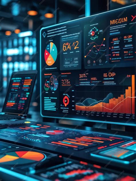 futuristic data analysis with ai and complex visualizations premium ai generated image