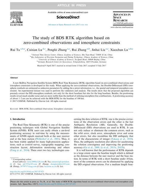 Pdf The Study Of Bds Rtk Algorithm Based On Zero Combined