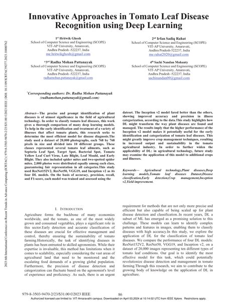 Pdf Innovative Approaches In Tomato Leaf Disease Recognition Using Deep Learning