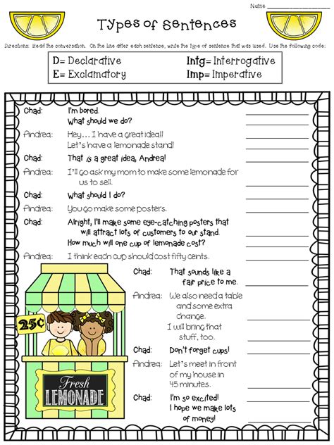 Sentence Types Worksheet With Answers