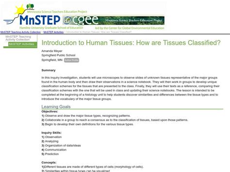 Serc Introduction To Human Tissues How Are Tissues Classified Lesson