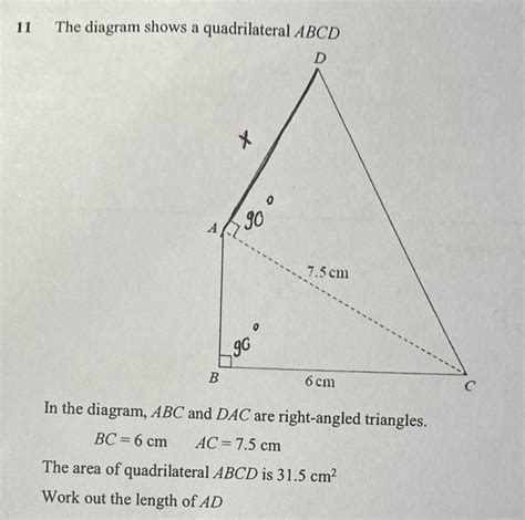 solved 11 the diagram shows a quadrilateral abcd in the diagram abc