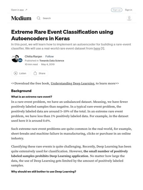 Extreme Rare Event Classification Using Autoencoders In Keras By Chitta Ranjan Towards Data