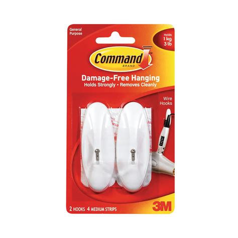 3m Command Medium Wire Hooks With Command Strips 17068