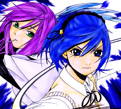 Safebooru Blue Hair Demon Girl Green Eyes Kurono Kurumu Kuruno Kurumu Purple Hair Rosario