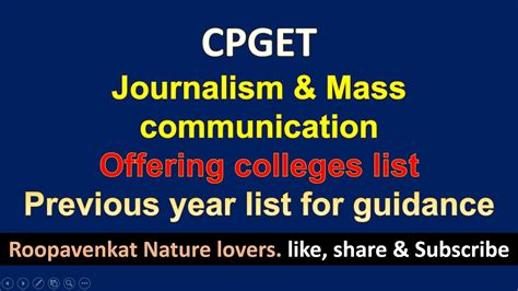M A Journalism Mass Communication Offering Colleges List CPGET 2022