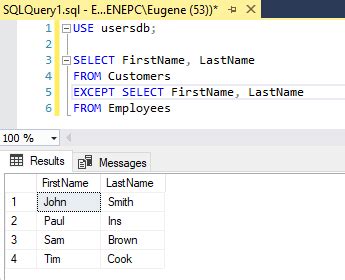 Ms Sql Server T Sql Except