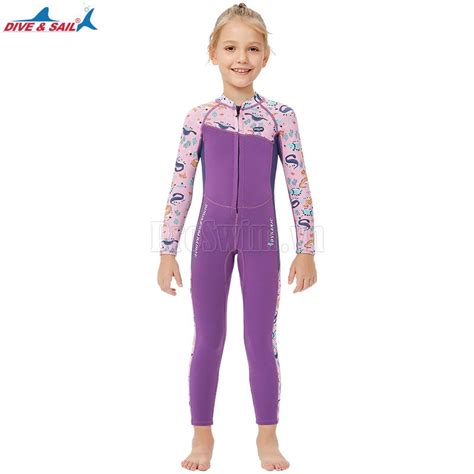 Đồ Bơi Giữ Nhiệt Trời Lạnh Cho Bé Gái Liền Thân Dài Tay Dày 25mm Ws56