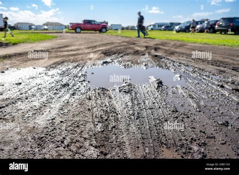 Selective Focus On Mud And Torn Up Grass In The Foreground Of A Dirt