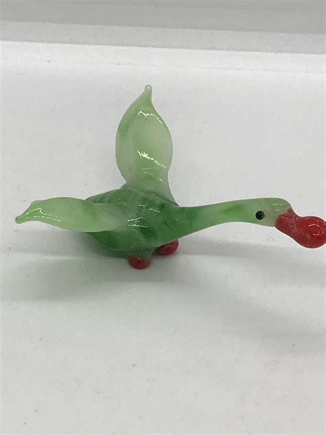 Vintage Miniature Hand Blown Murano Glass Green Swan Figure Approx 8cm