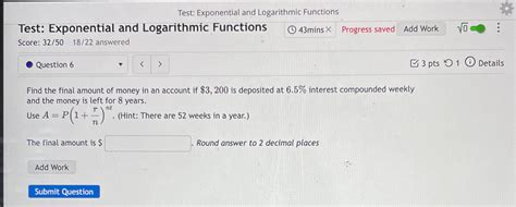 solved test exponential and logarithmic functionstest
