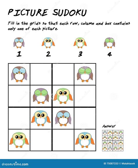 Puzzle Du Sudoku Des Enfants Avec Les Hiboux Mignons Illustration De