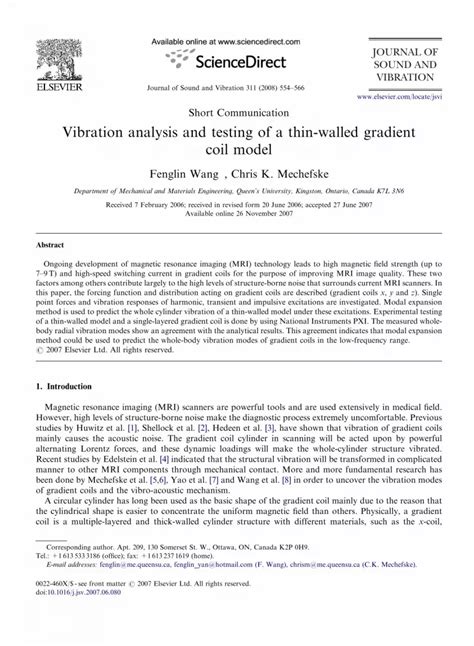 Pdf Vibration Analysis And Testing Of A Thin Walled Gradient Coil Model Dokumen Tips
