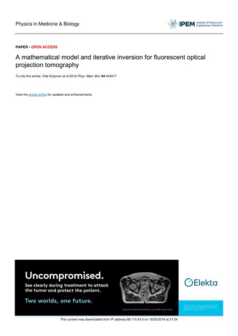 pdf a mathematical model and iterative inversion for fluorescent