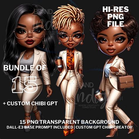 Chibi Style African American Woman Png Collection Fashionable Chibi Glam Gpt Creator Creative